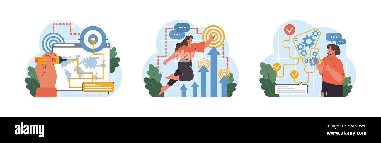 Digital Solutions set. Interactive technology touchpoints. Hand adjusts ...