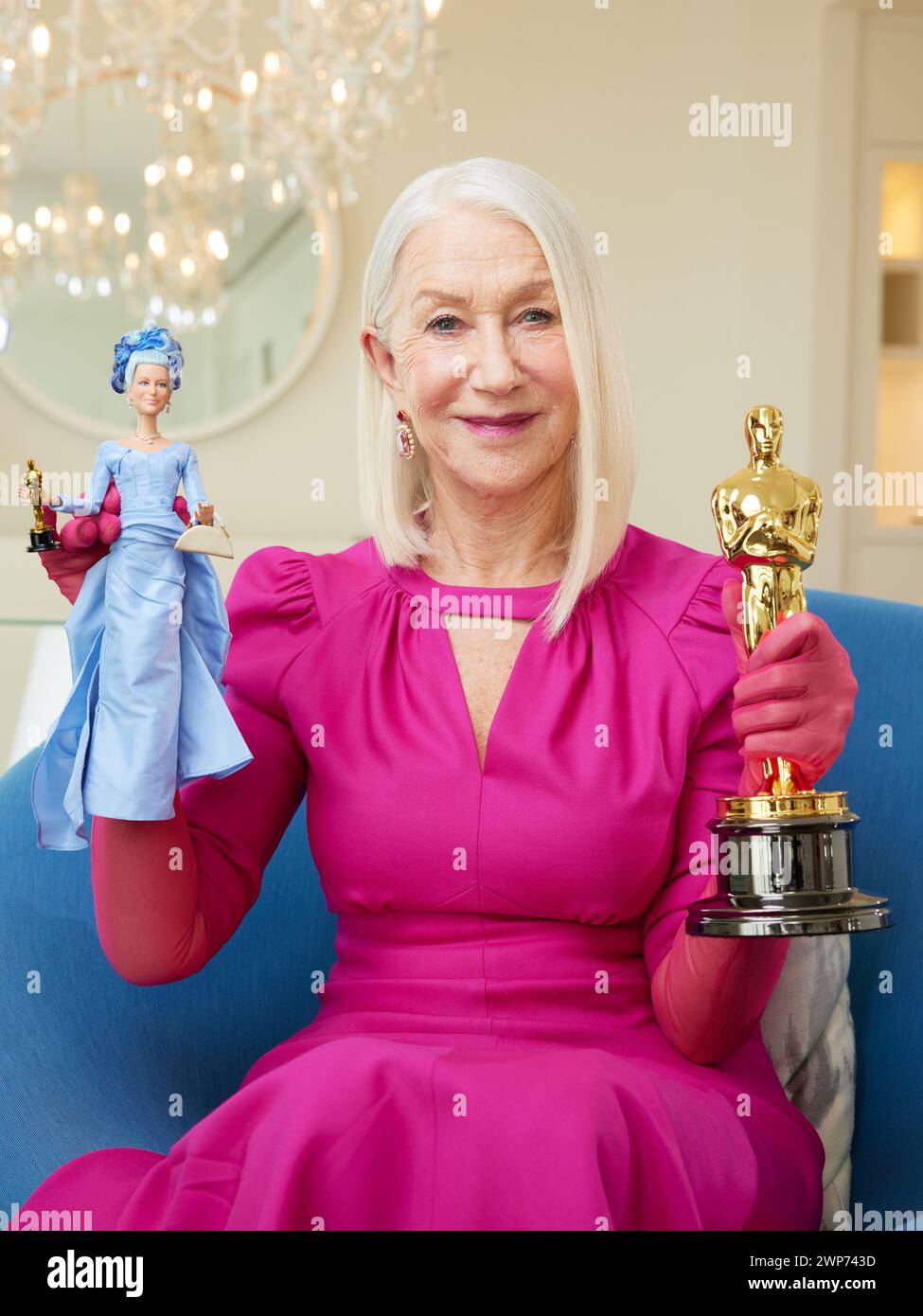 Non Exclusive: Dame Helen Mirren holding her one-of-a-kind Barbie doll ...