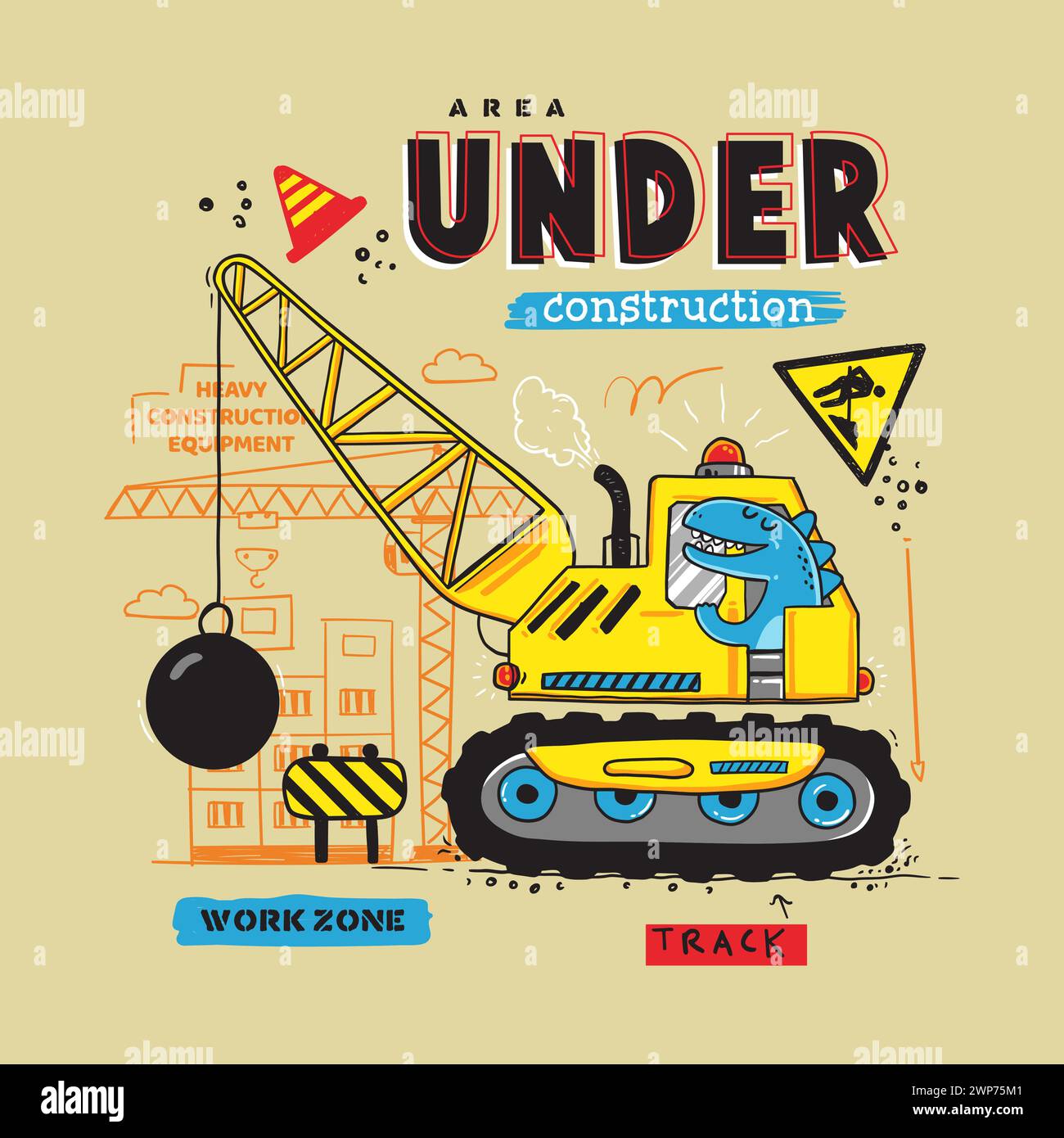 Dinosaurs riding heavy construction equipment on the construction area ...
