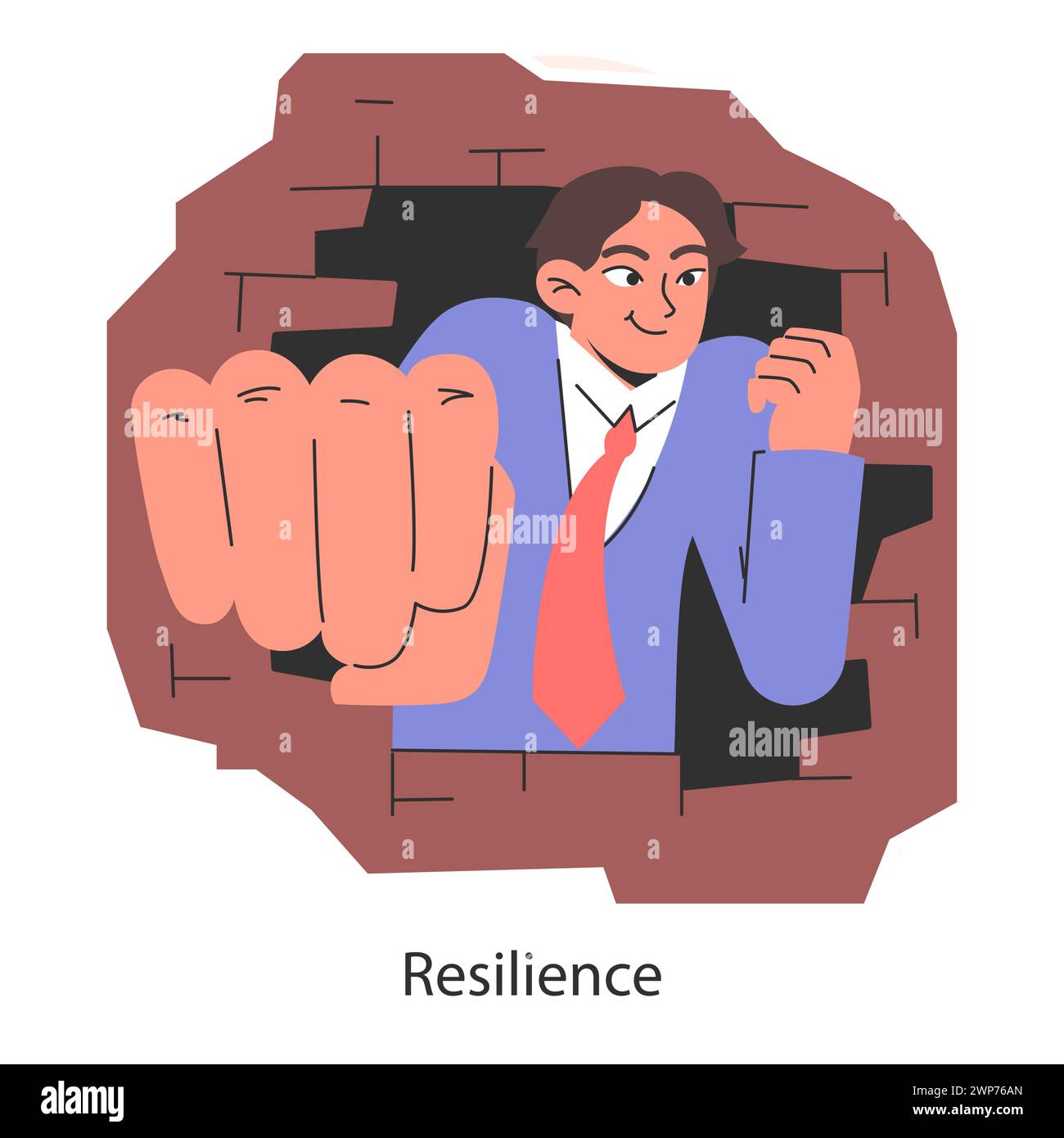 Stress resilience. Determined male employee breaking through challenges ...