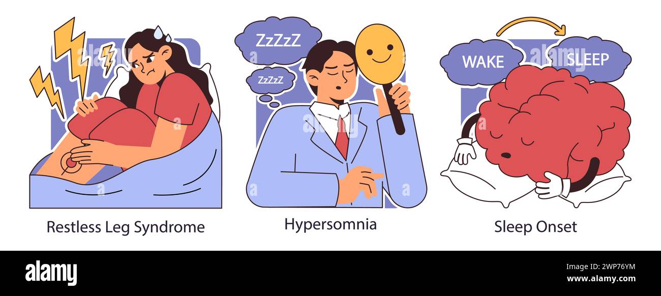 Insomnia set. Diverse characters suffering from sleep deprivation ...
