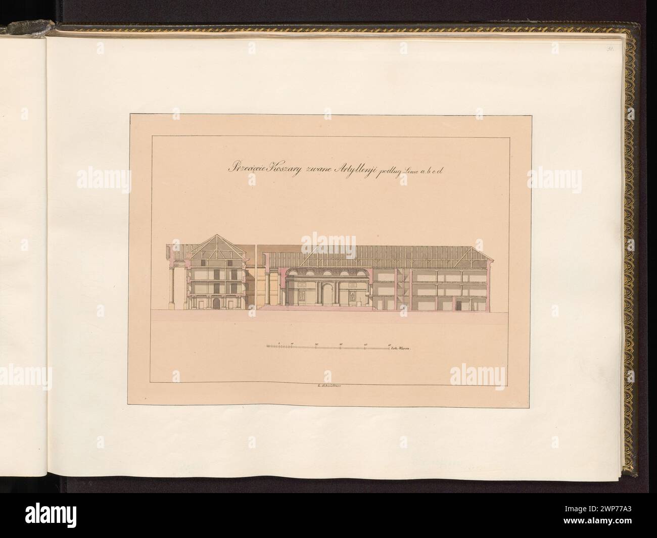 The 1837 print shows a cross-section of the artillery barracks in ...