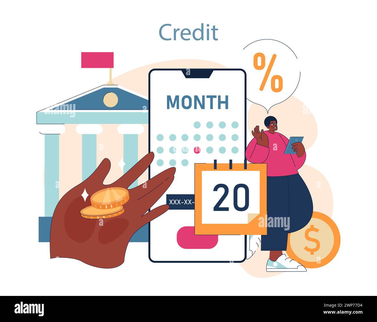 Credit Management Concept. Man reviews favorable interest rates on ...