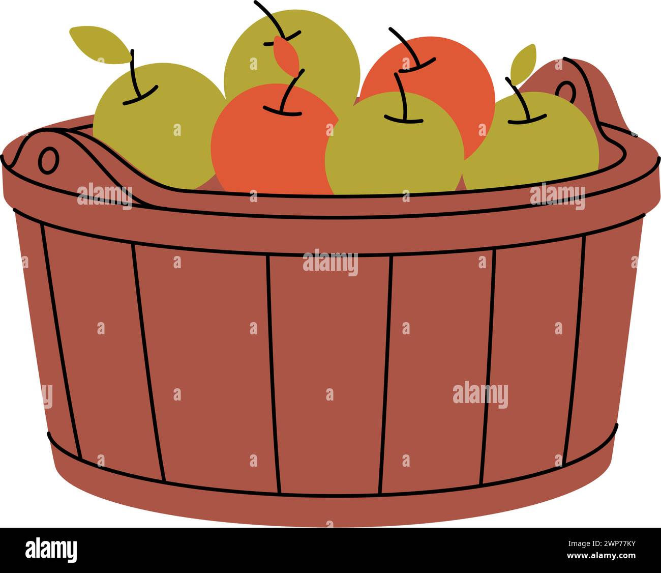 Basket with red and green apples. Apple fruits with leaves. Vector illustration Stock Vector ...