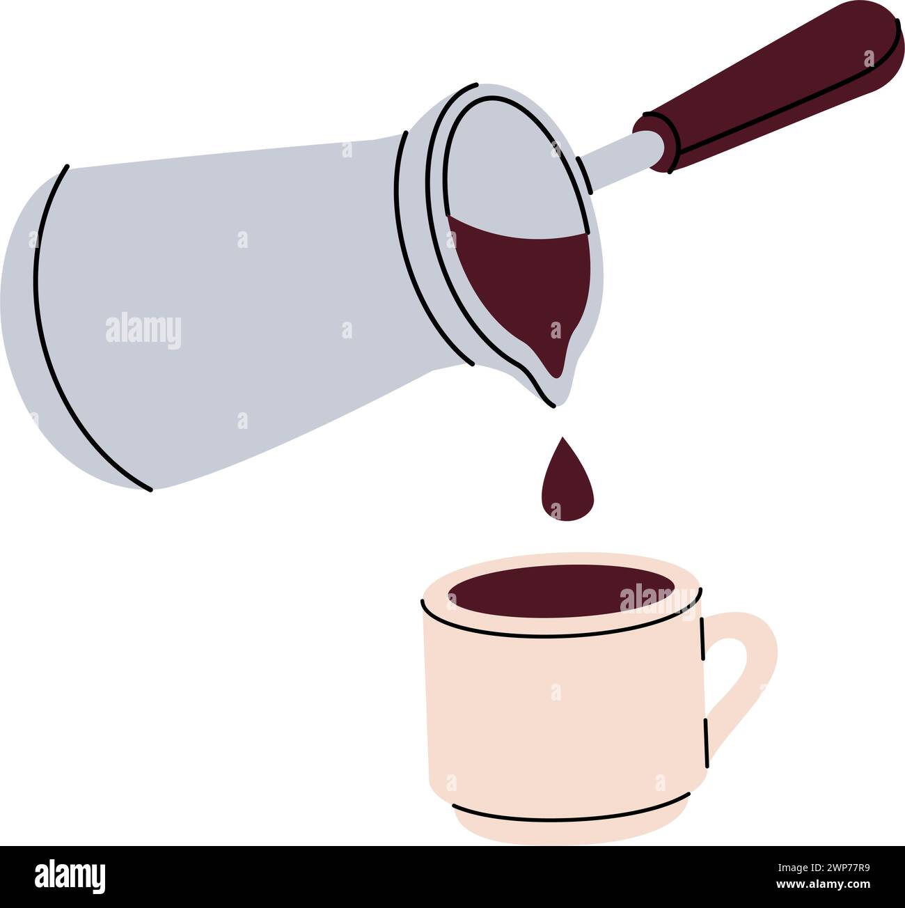 Turkish coffee brewing pot. Hand drawn elements for cafe menu, coffee ...