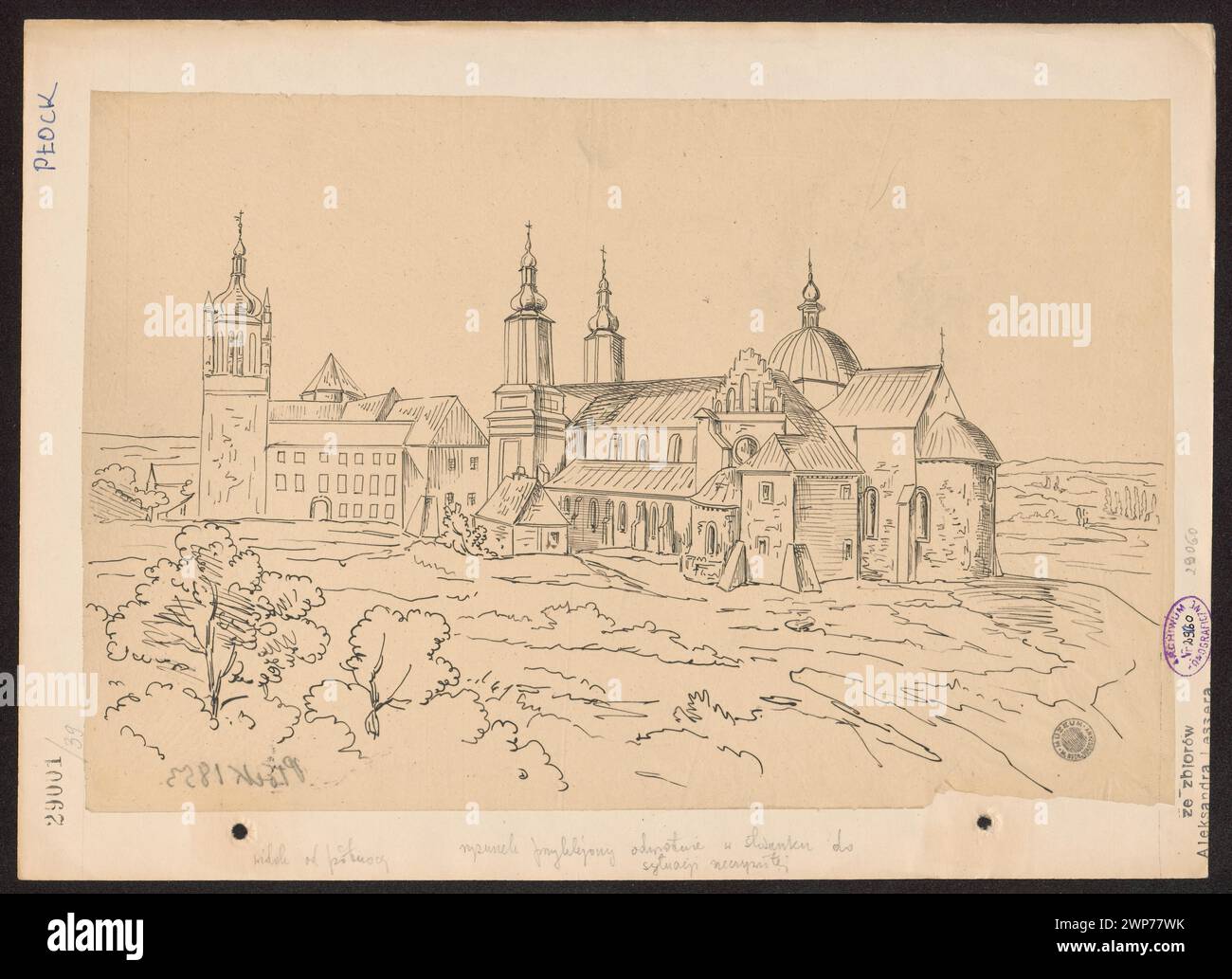An 1853 night view of the Masovian Princes' Castle and Cathedral ...