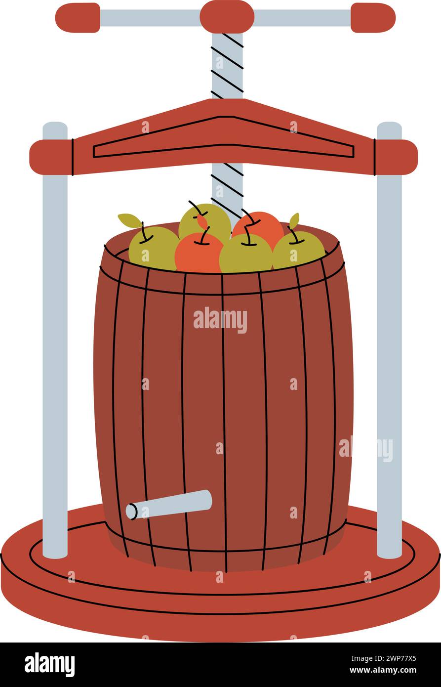 Press apple cider. Apple press for apple cider. Vector illustration ...