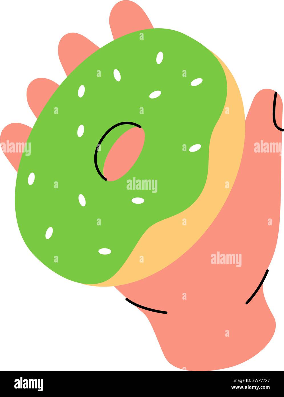Hand holding donut with icing. Bakery sweet pastry food. Vector ...