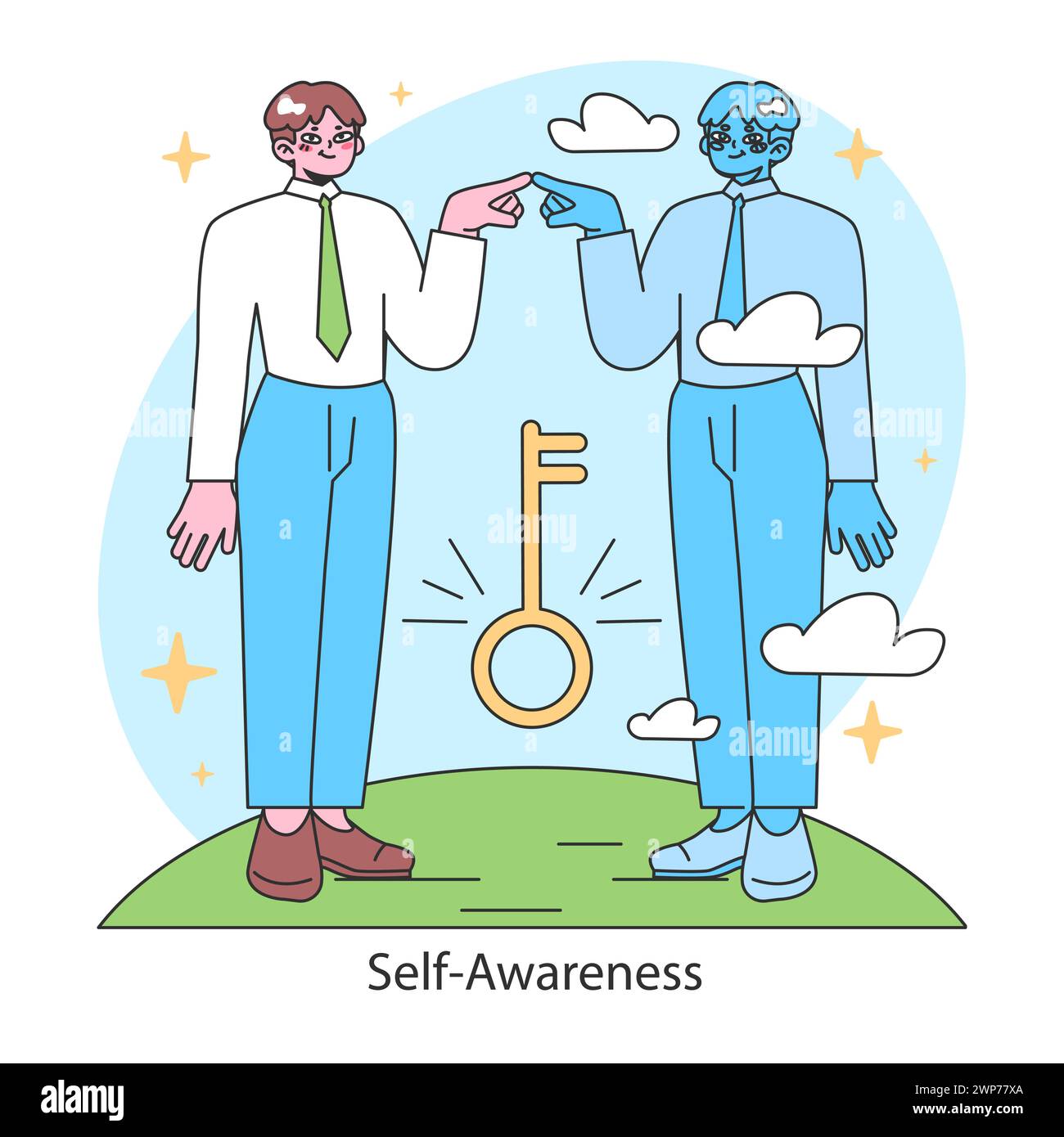 Self-Awareness concept. Figures engage in introspection, one with a ...