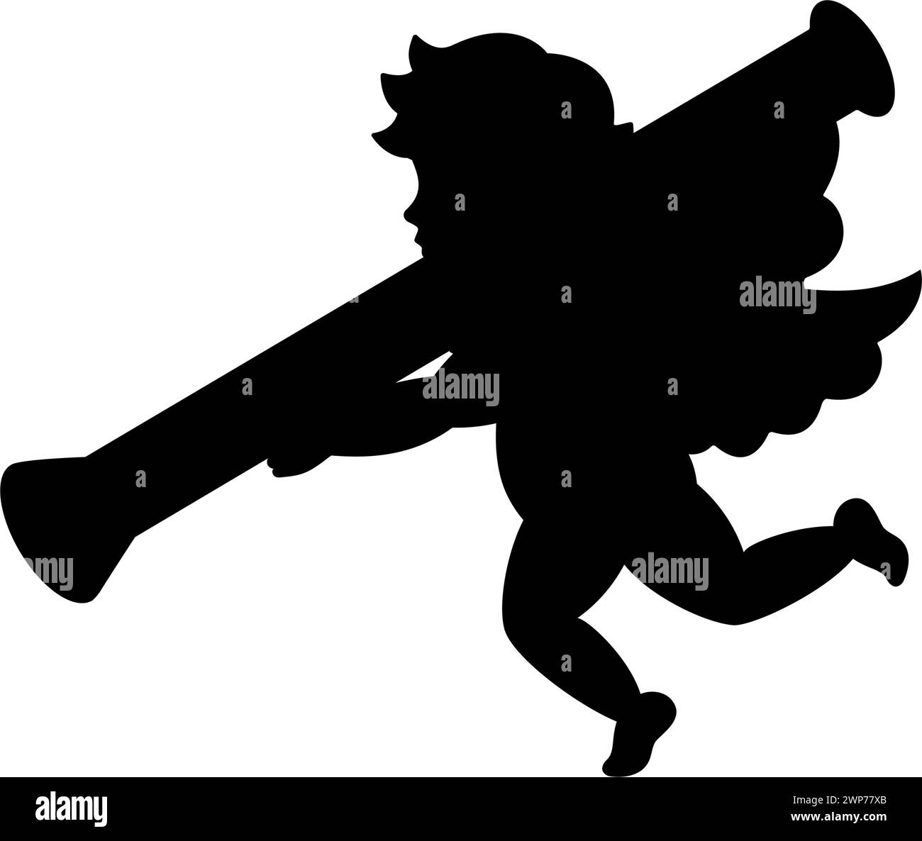 Angel with anti-tank rocket launcher. Cherub silhouette. Valentine's ...