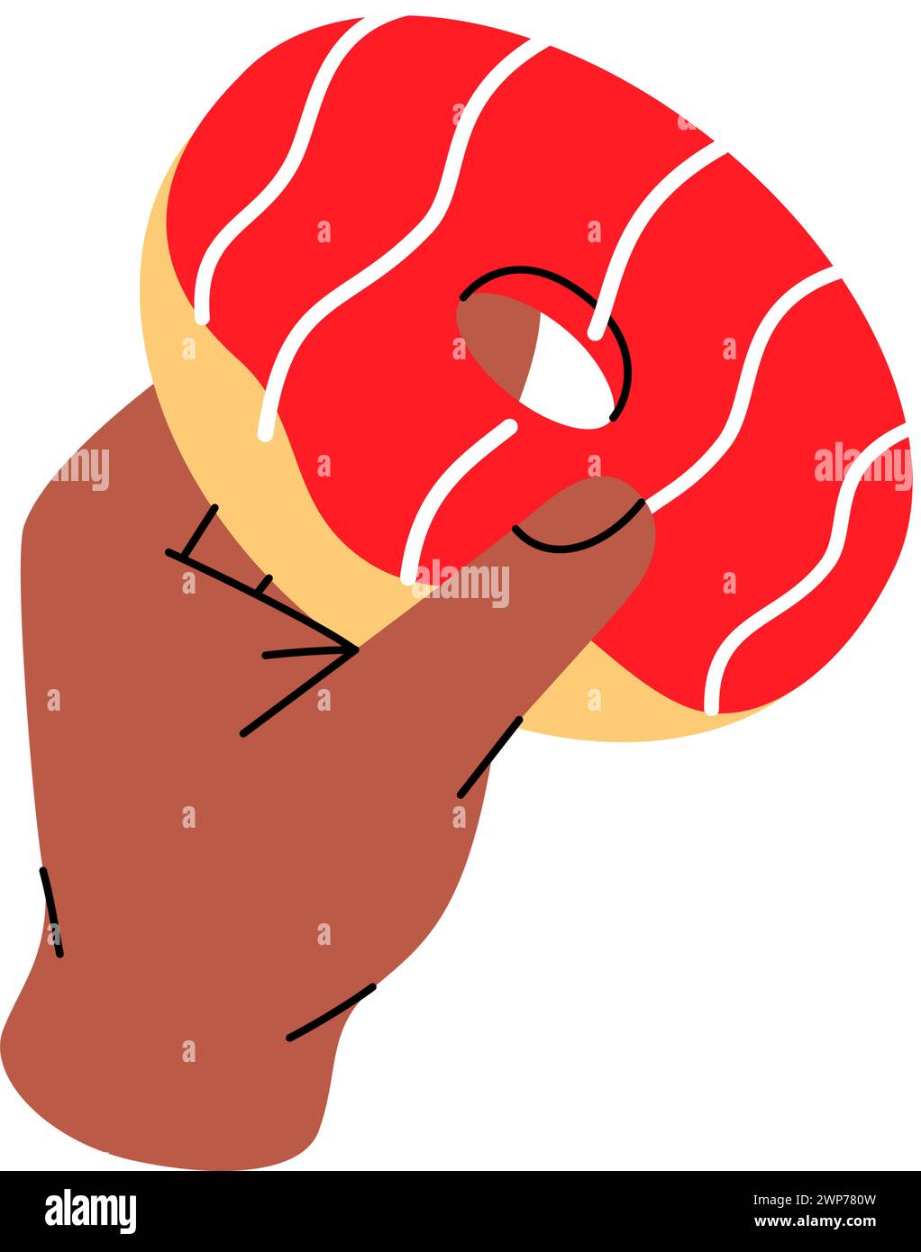 Hand holds a donut. Bakery sweet pastry food. Vector illustration Stock ...