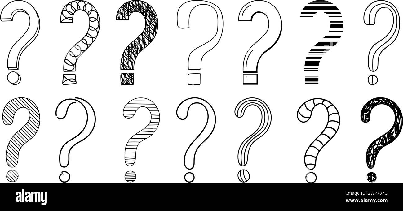 Doodle question mark hand drawn sketch vector illustration set isolated ...