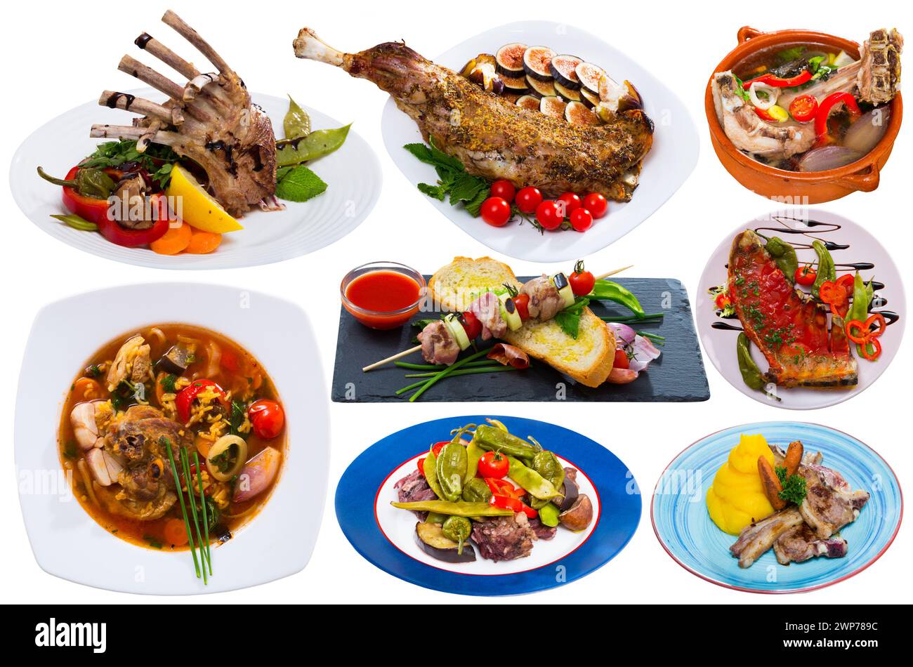 Set of lamb dishes isolated Stock Photo - Alamy