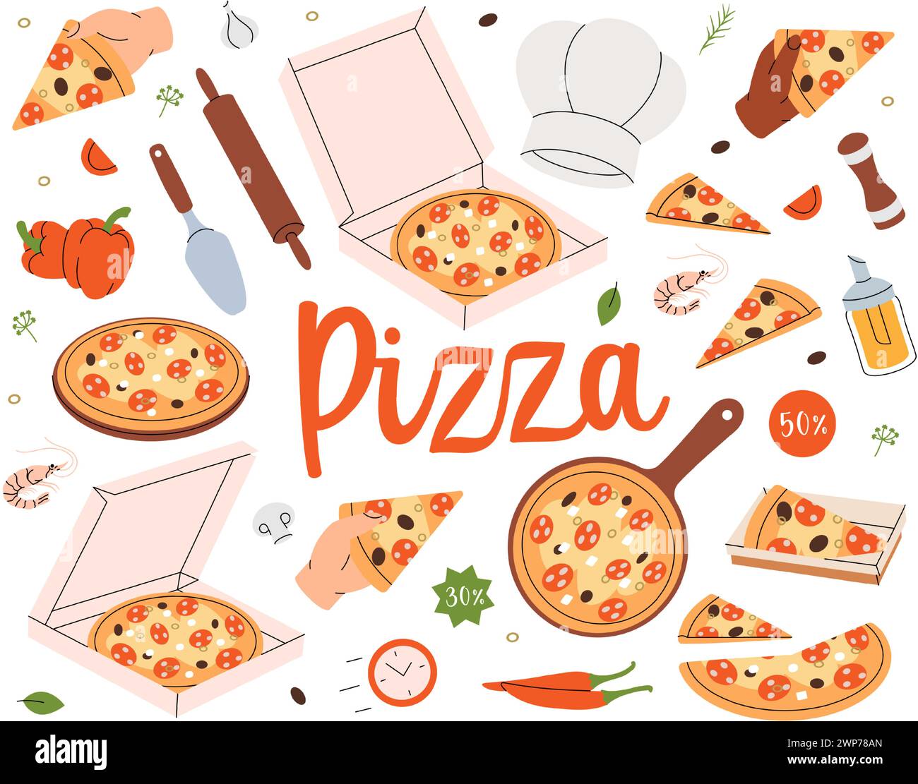 Whole and pieces italian pizza. Restaurant cafe menu. Traditional ...