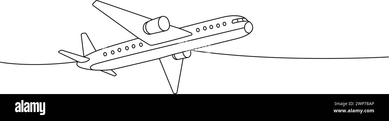 Airplane, passenger aircraft one line continuous drawing. Different air ...