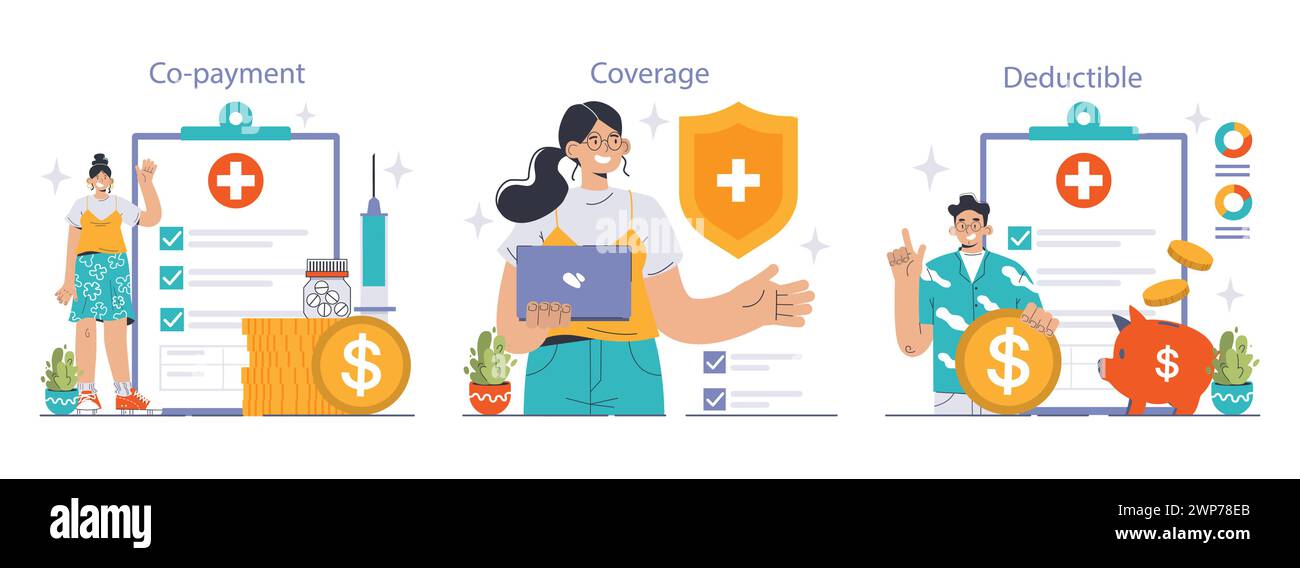 Healthcare insurance explained through engaging visuals of co-payment ...