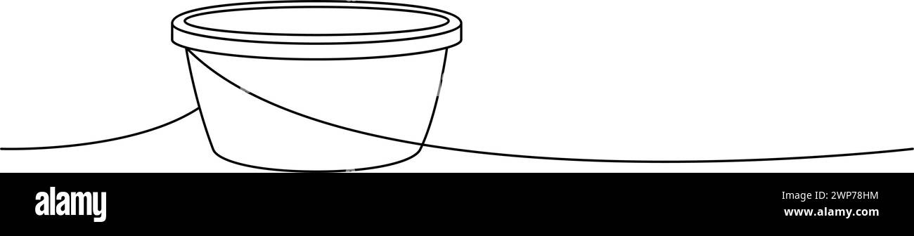 Plastic basin, cleaning bowl, water bucket one line continuous drawing ...
