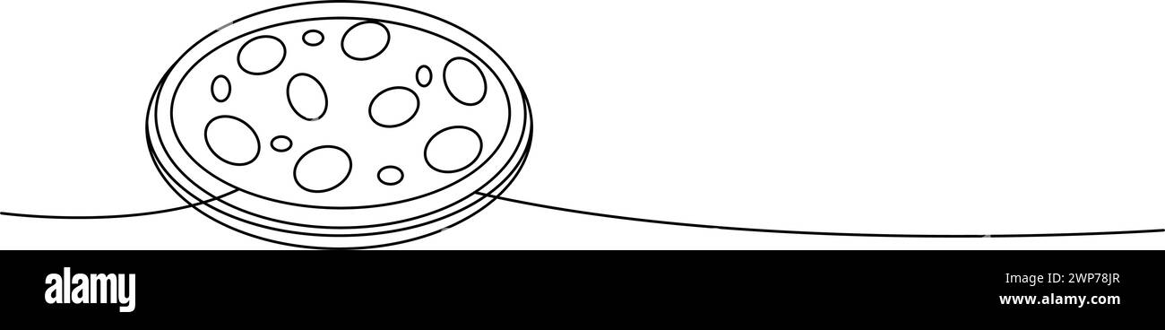 Traditional pizza on a wooden board one line continuous drawing ...