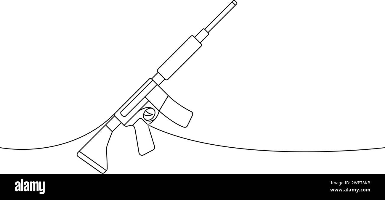 Automatic assault rifle one line continuous drawing. Various modern ...