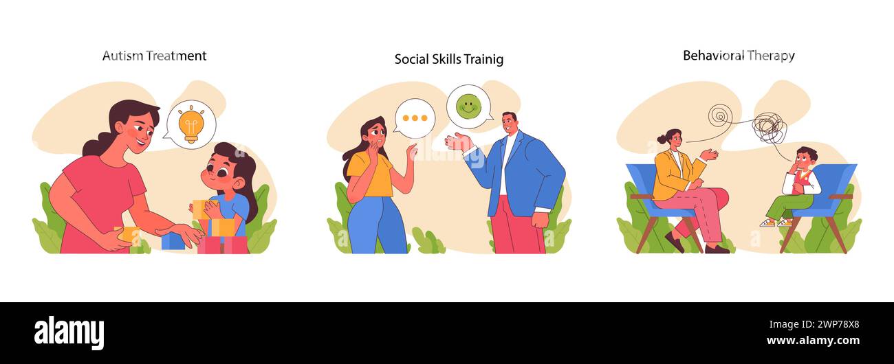 Autism intervention set. Engaging in effective autism treatment ...