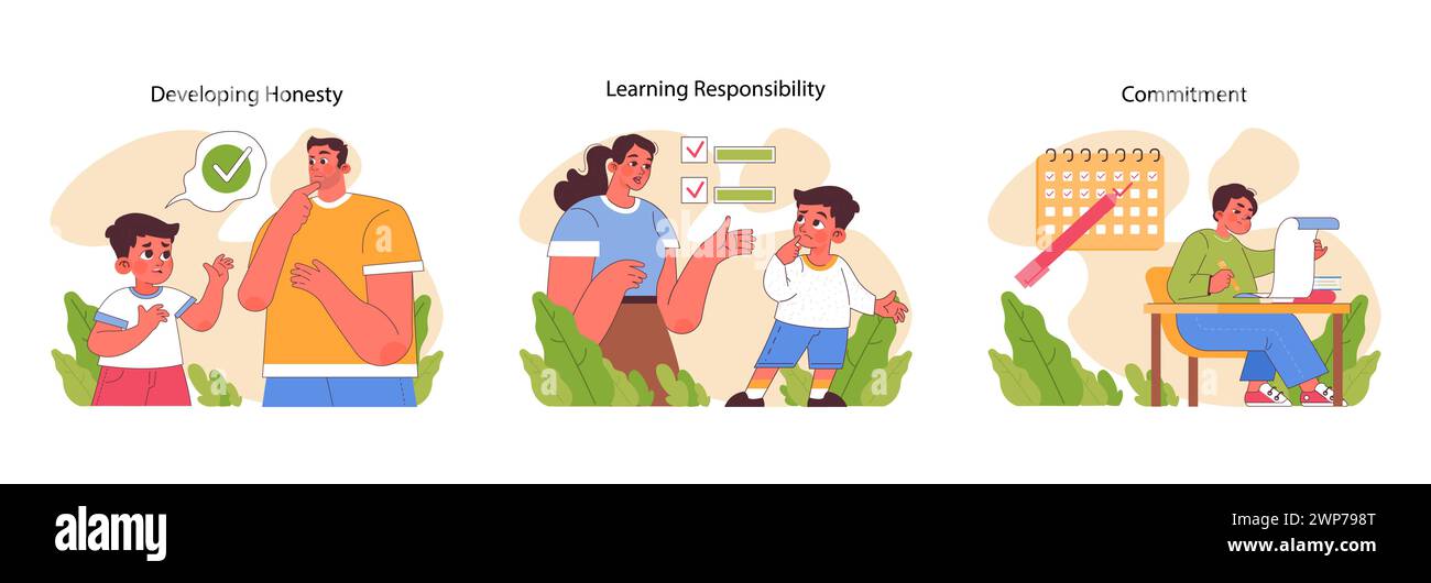 Child Responsibility set. Teaching virtues of honesty, practicing ...