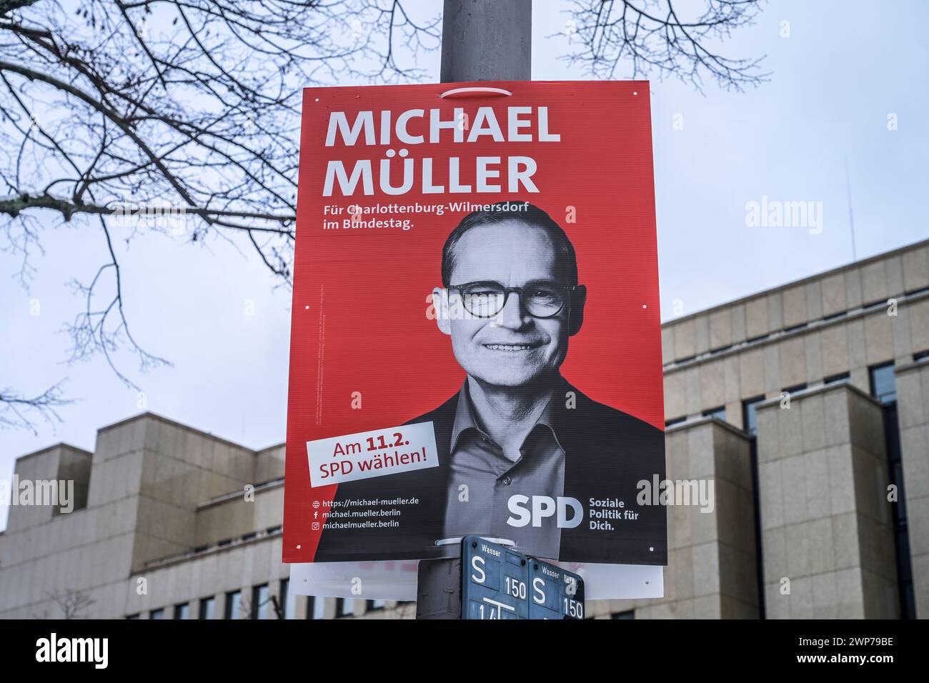 Wahlplakat der SPD zur Bundestagswahl in Berlin am 11.02.2024, Michael ...