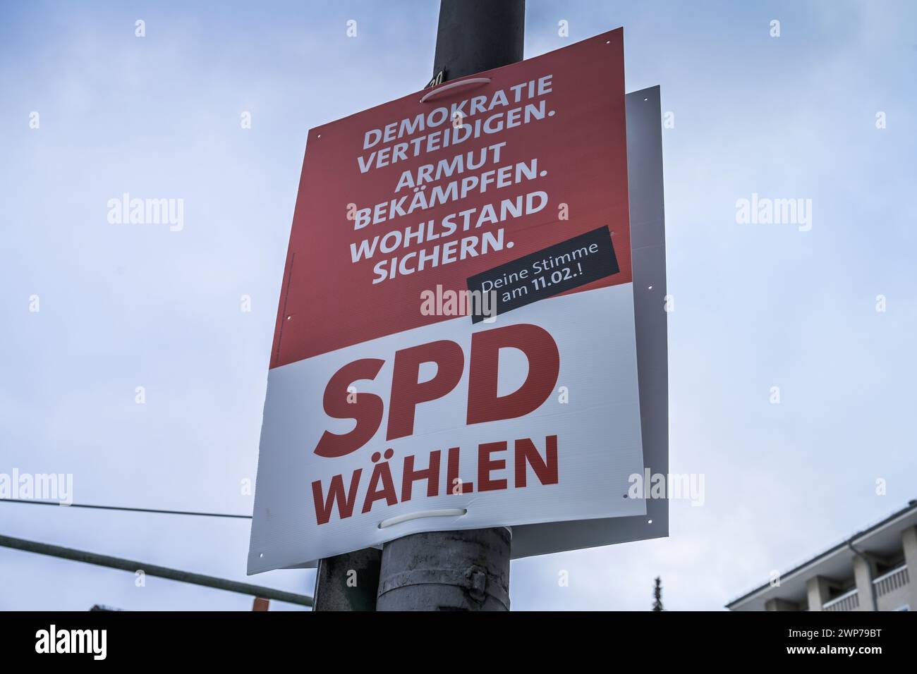 Wahlplakat der SPD zur Bundestagswahl in Berlin am 11.02.2024, Berlin ...