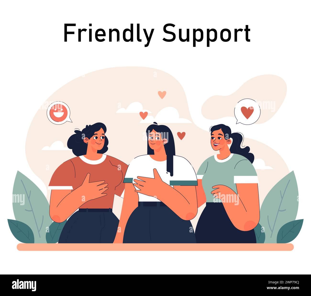 Positive relationships. Loving family connection and friends support ...