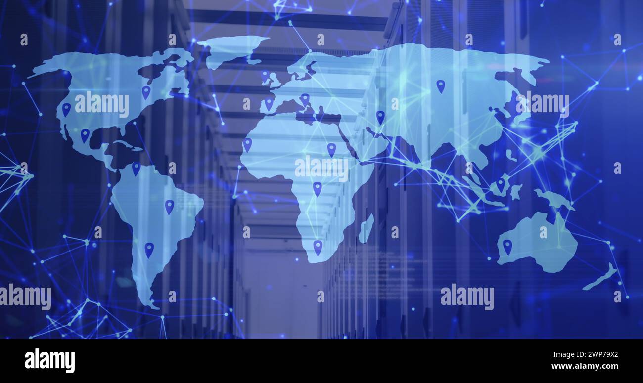Image of world map over servers Stock Photo - Alamy
