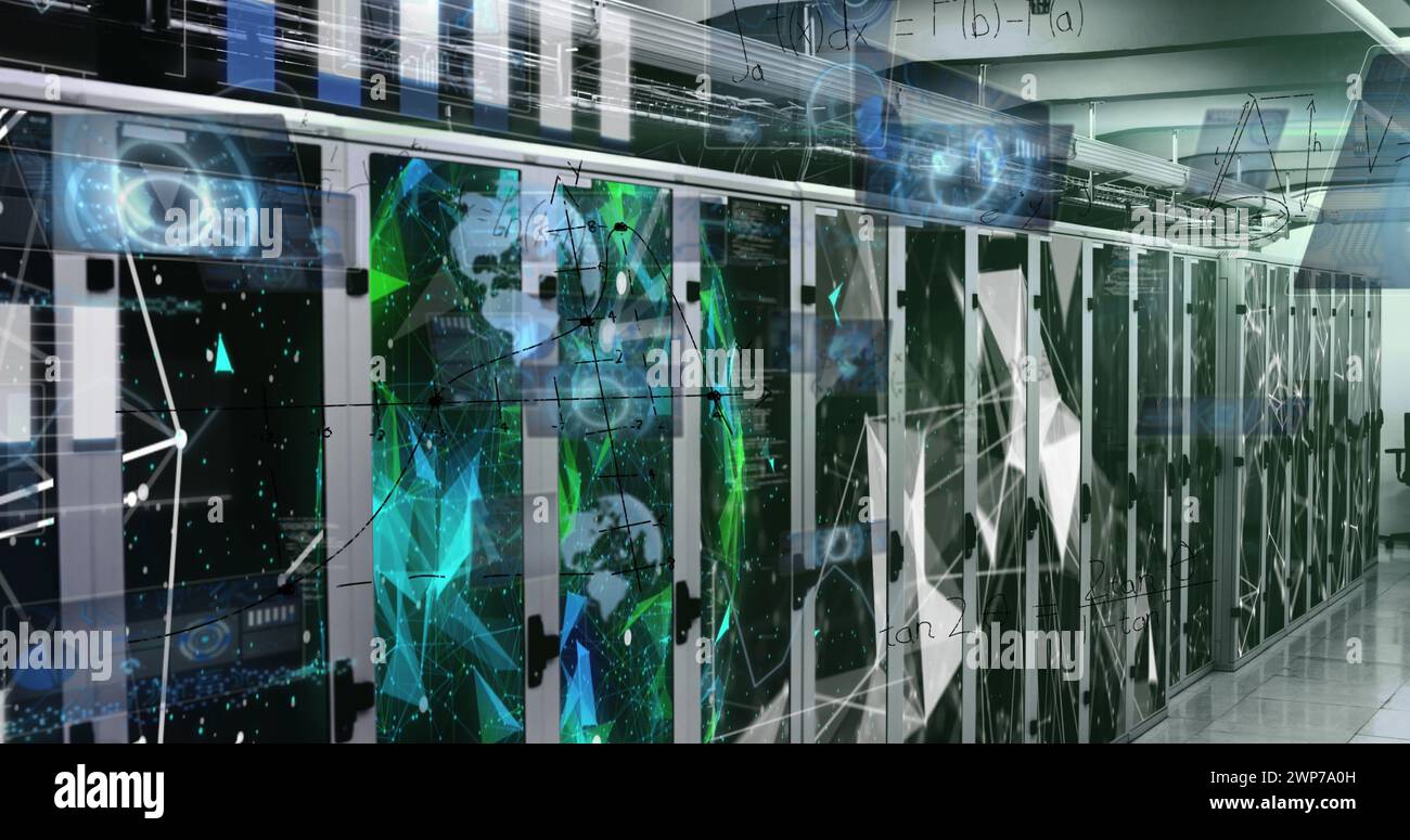 Image Of Mathematical Equations And Data Processing Against Plexus Networks Over Computer Server 7718