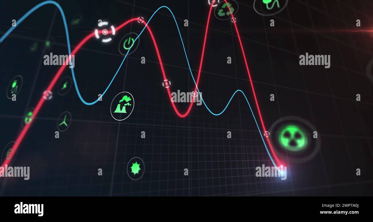 Image of graphs and digital icons over black background Stock Photo - Alamy