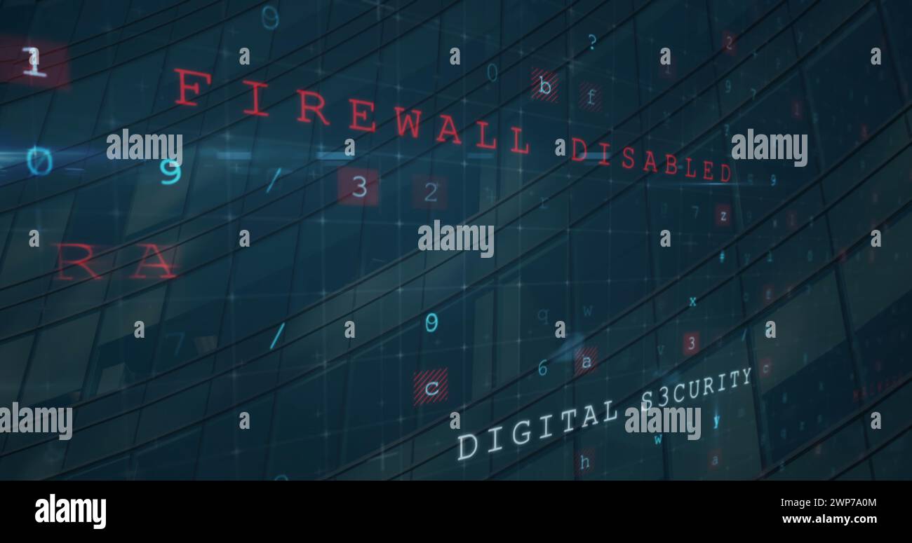 Image of cyber attack data processing over modern building background ...