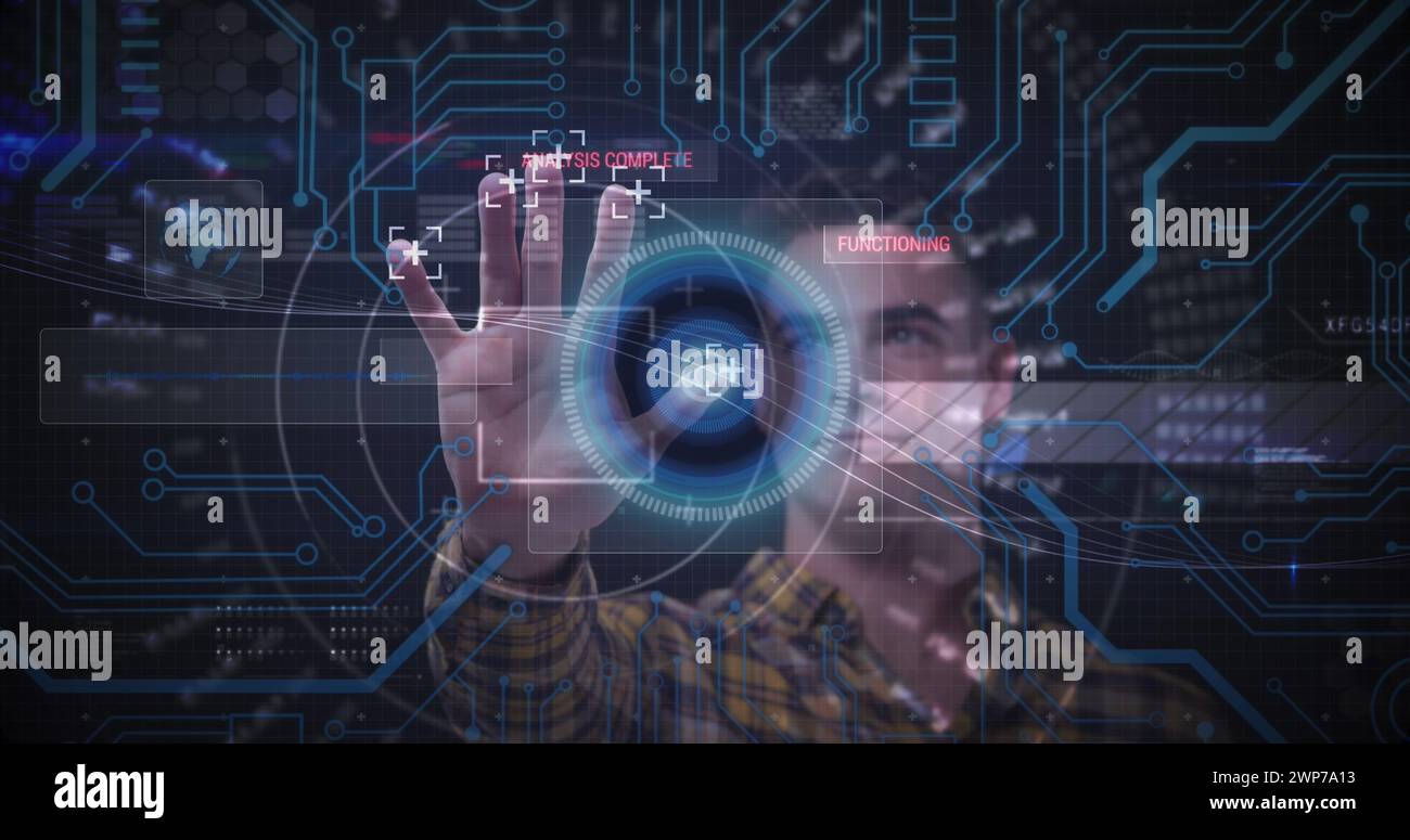 Touching digital interface scanning analysis hi-res stock photography ...