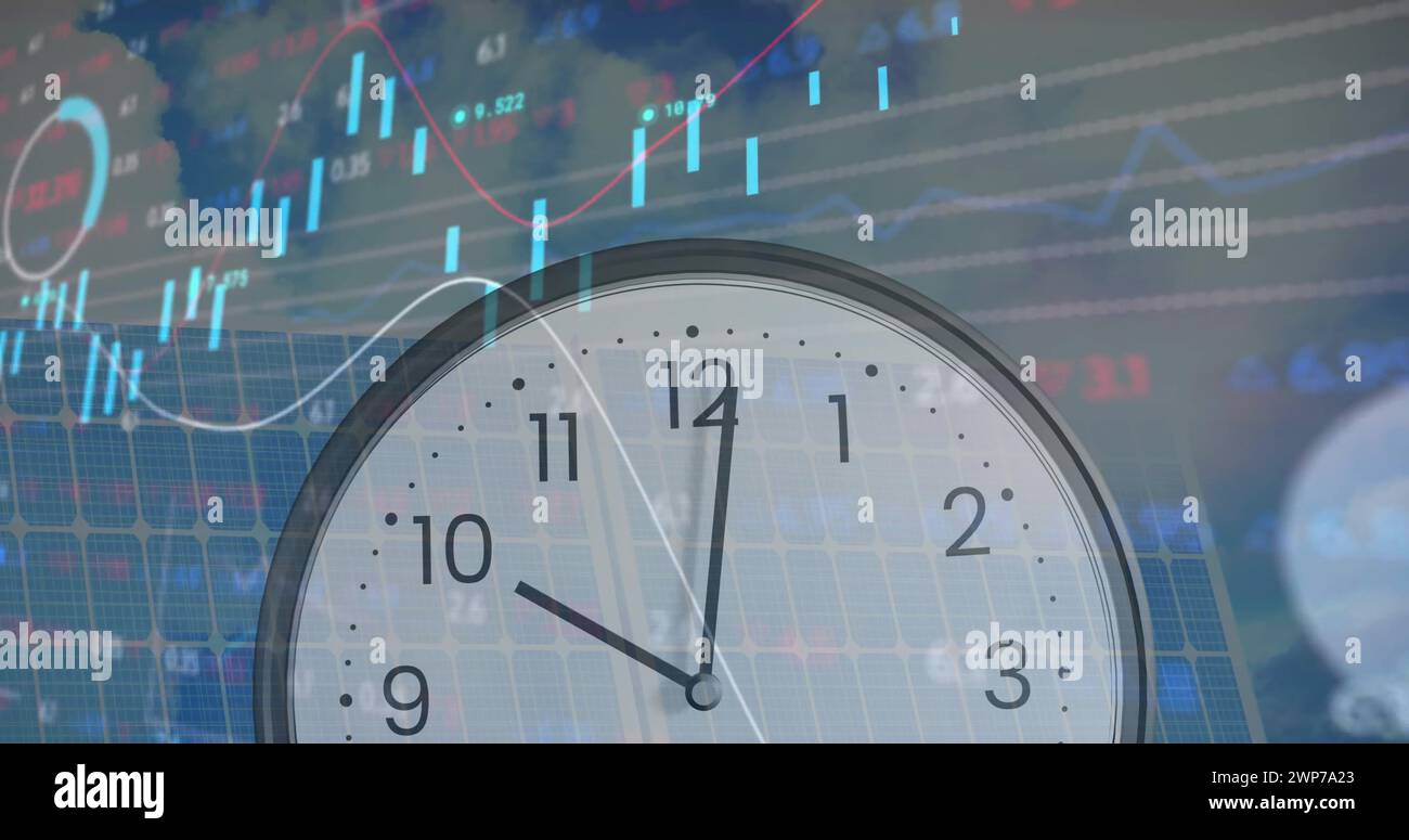 Image of financial data processing over clock ticking Stock Photo - Alamy