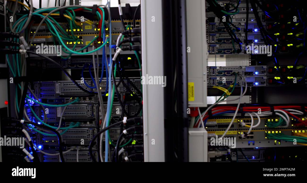 Image of wires and servers in server room Stock Photo - Alamy