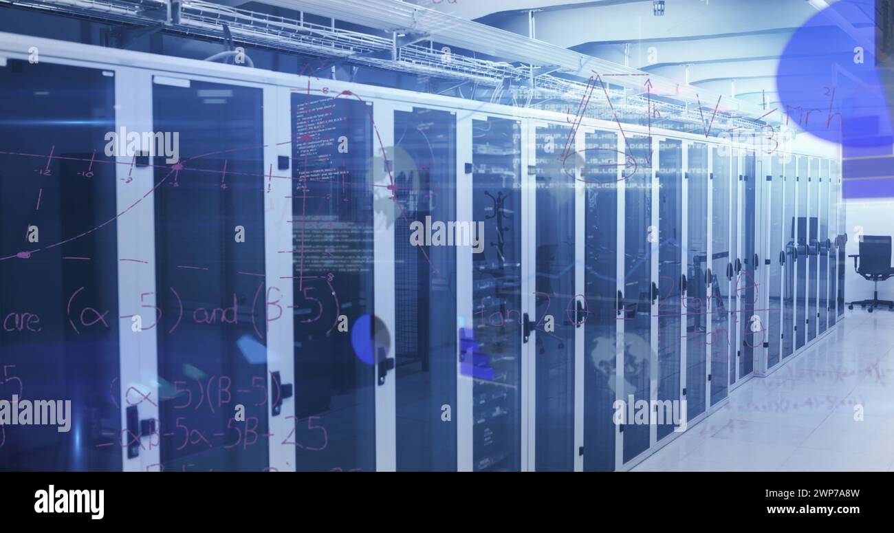 Image of statistics, mathematical equations and data processing over ...