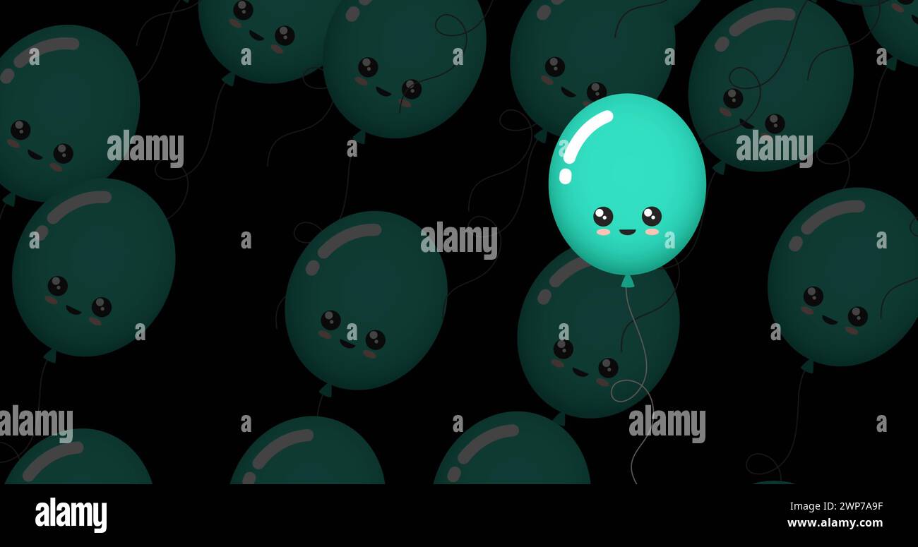 Image of multiple blue balloons on black background Stock Photo - Alamy