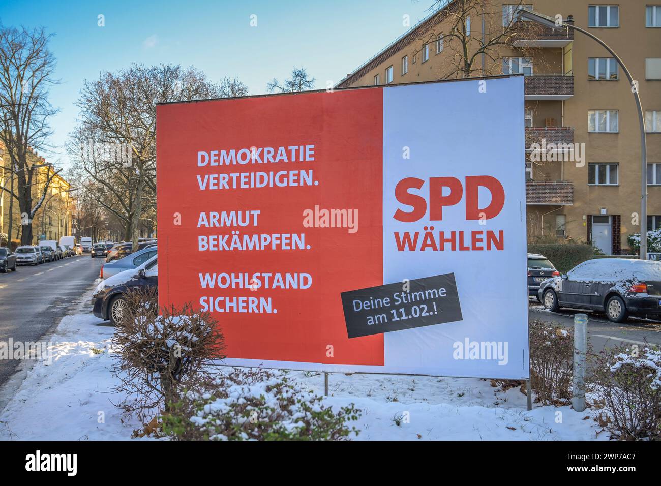 Wahlplakat der SPD zur Bundestagswahl in Berlin am 11.02.2024, Berlin ...