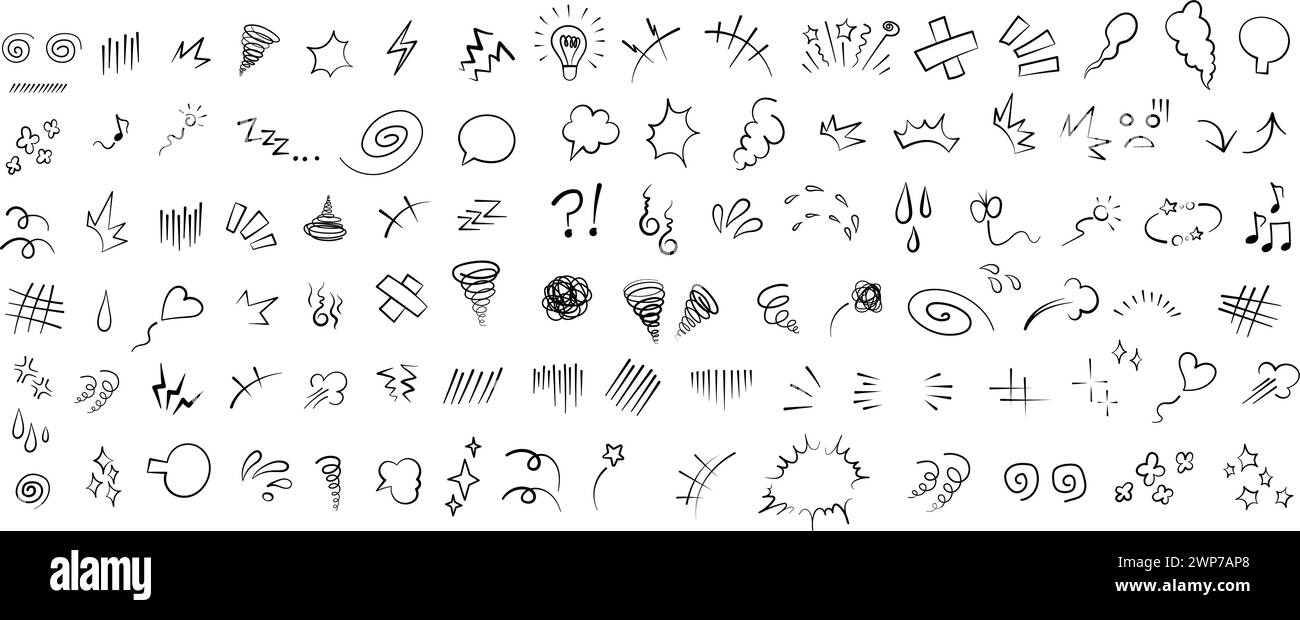 Manga or anime comic emoticon element graphic effects hand drawn doodle ...