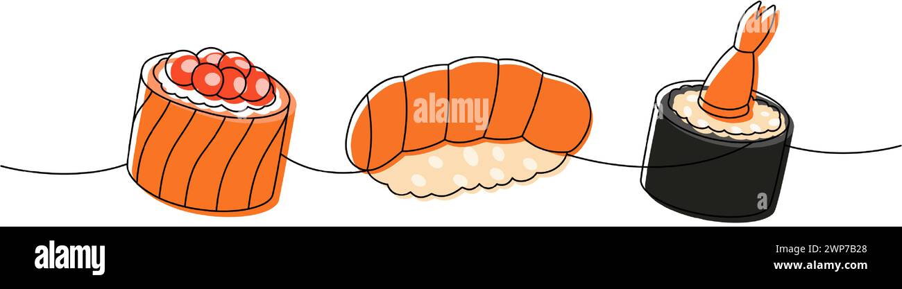 Seafood sushi rolls. Japanese cuisine, traditional food one line ...