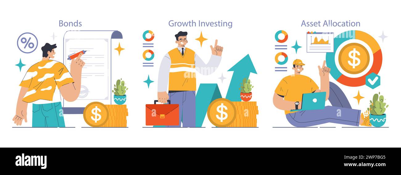 Investment set. Exploring bonds, growth potential. Strategizing asset allocation. Diverse ...
