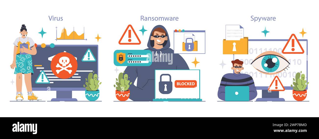 Cybersecurity Set Protecting Data From Threats Users Confronting