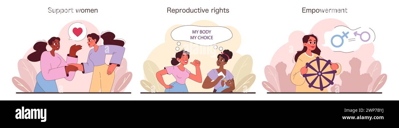 A confident woman showcases various scenes of empowerment, from gender ...