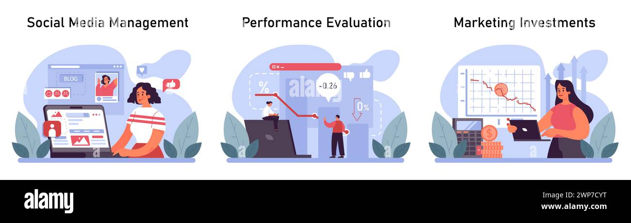 Marketing Mastery set. A triptych of digital marketing strategy, from ...