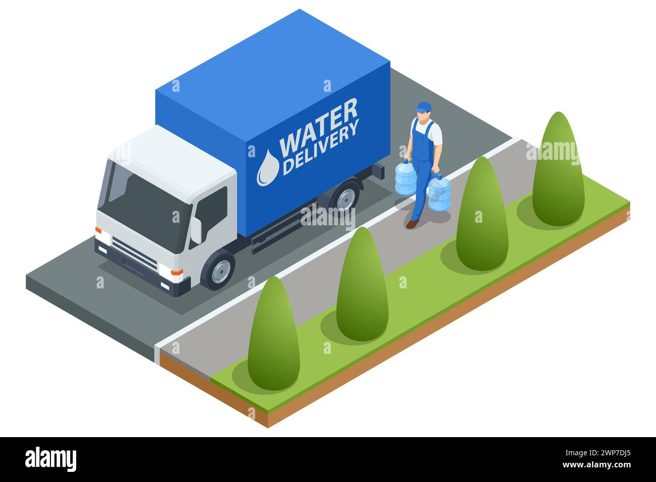 Isometric Water delivery service. Truck carrying plastic containers of drinking water Stock ...