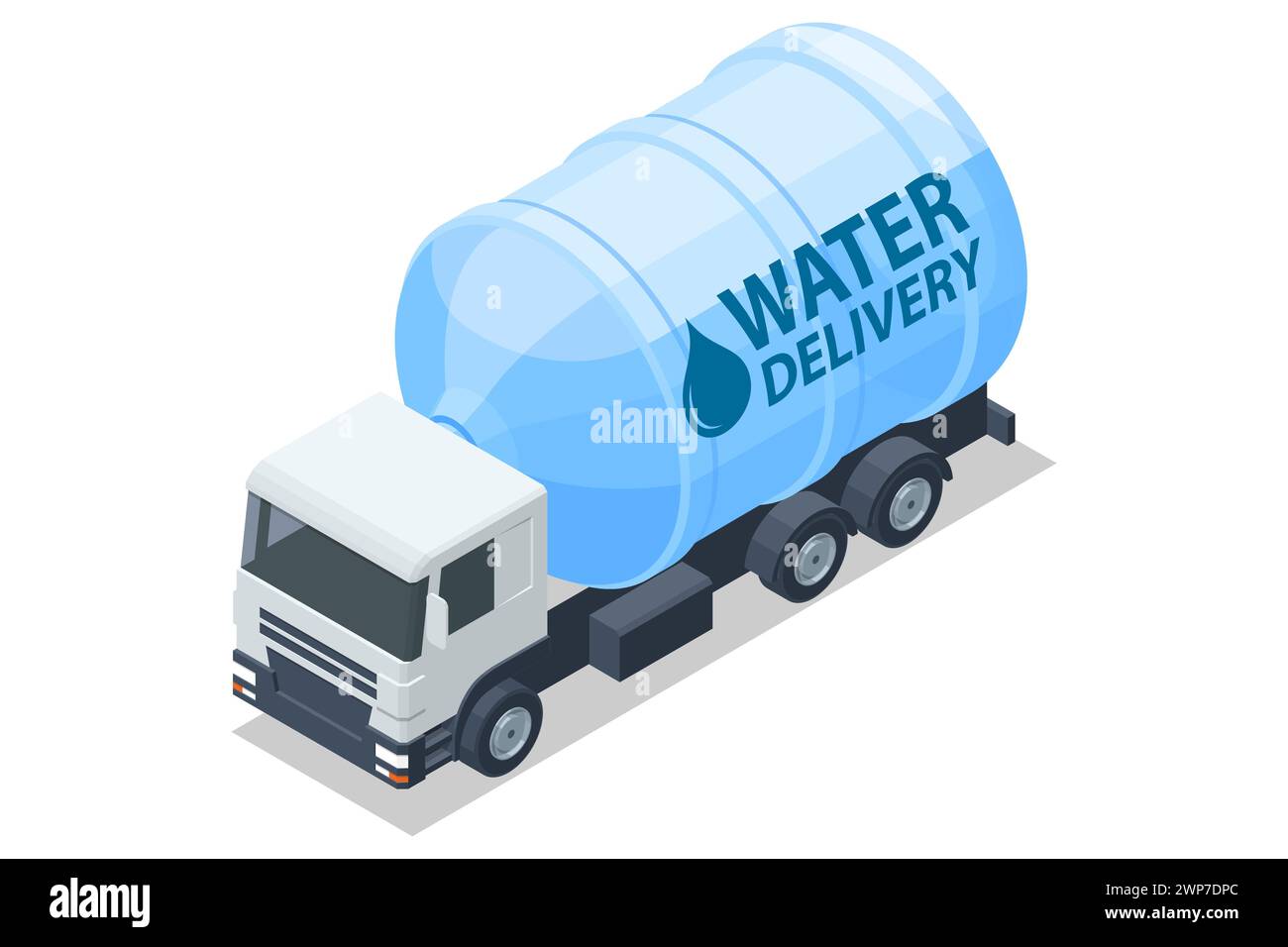 Isometric Water delivery service. Truck carrying plastic containers of ...