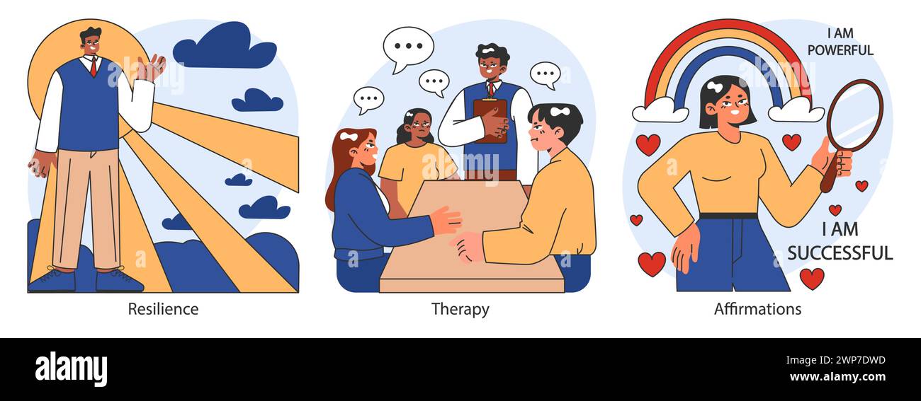 Overcoming fears set. Characters confronting fears with desensitization ...