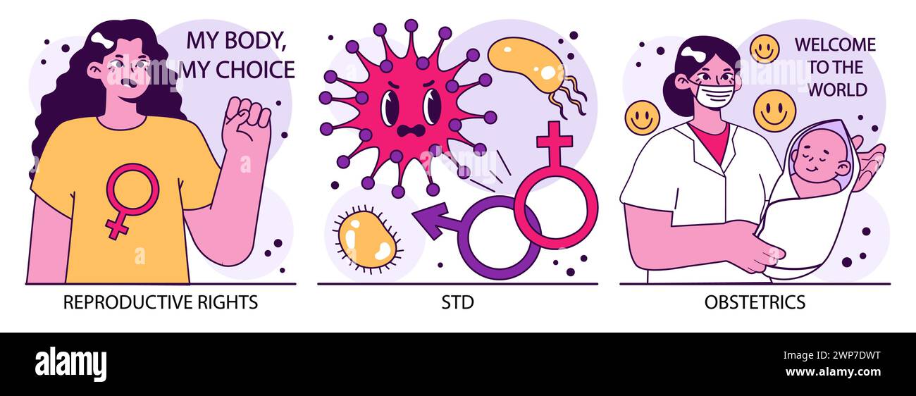 Reproductive health set. Pregnancy monitoring and gynecology disease ...
