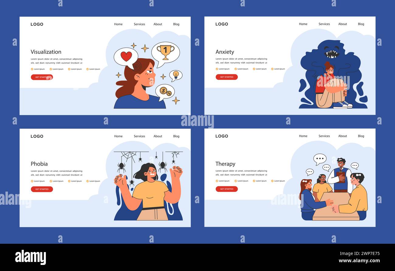 Overcoming fears web or landing set. Characters confronting fears with ...