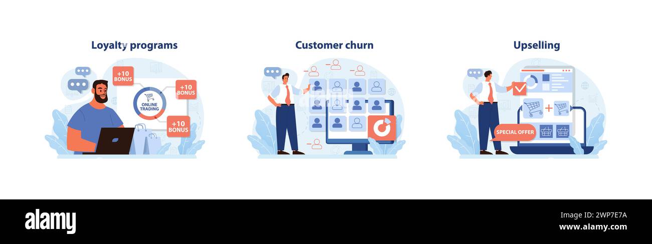 Customer journey trio. Enthusiastic professional reveals loyalty ...